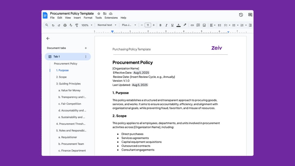 Procurement Templates Library | Zeiv