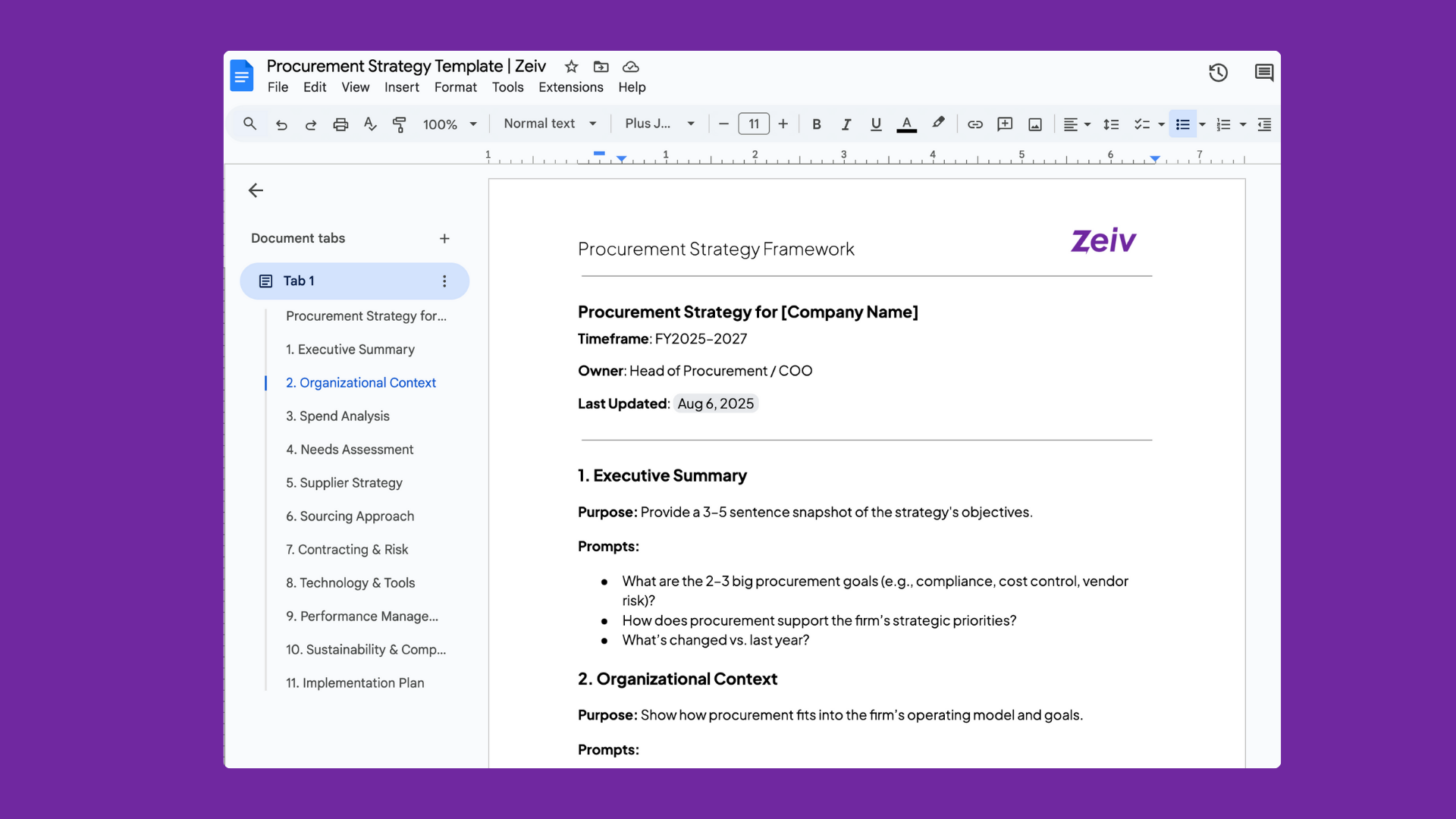 Free Procurement Strategy Template